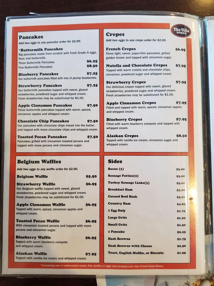 Menu at Villa Diner restaurant, Charlottesville