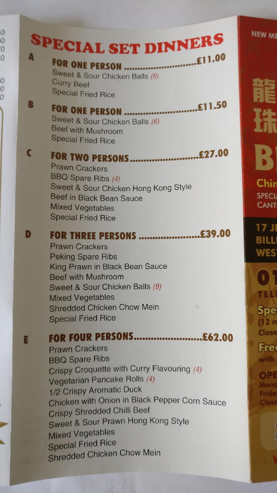 Menu at Blue Dragon fast food, Billingshurst