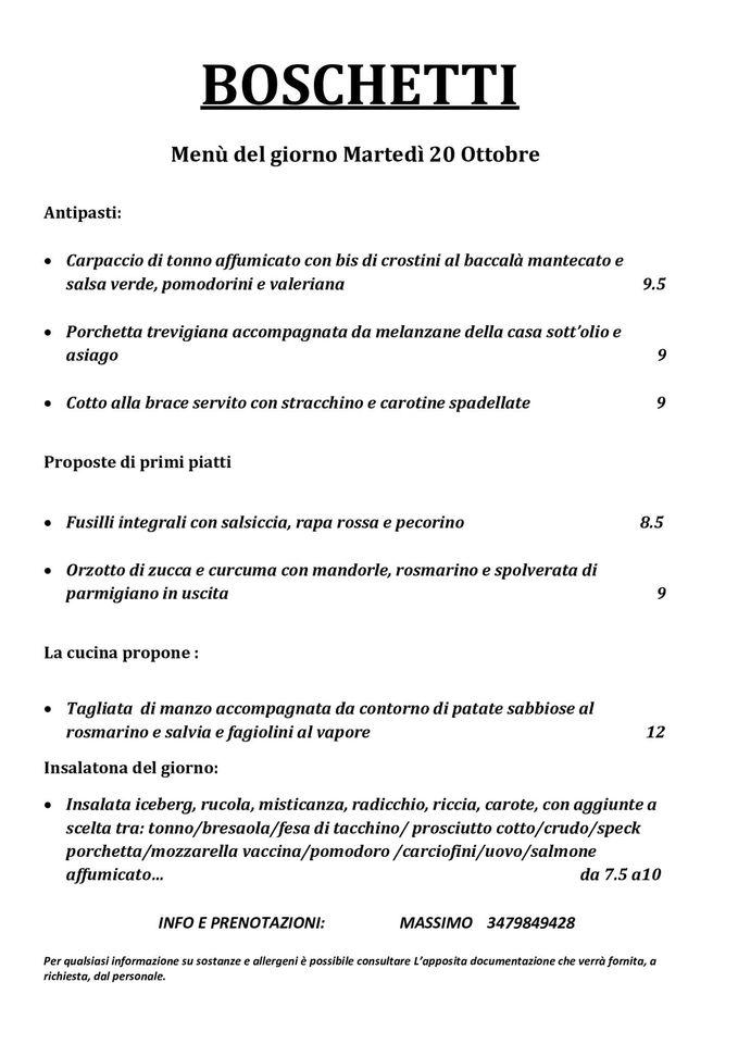 Menu da Bar Boschetti di Dall'Antonia Massimo, Padova, Via Gaspare Gozzi
