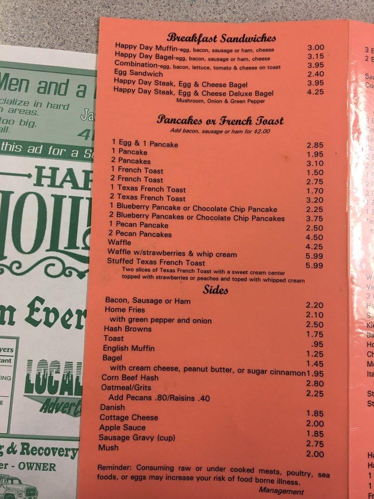 Menu at Happy Day Cafe, Leechburg
