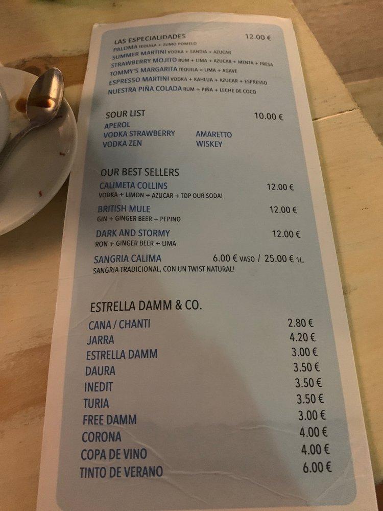 Menu at Marina Cafe, La Savina