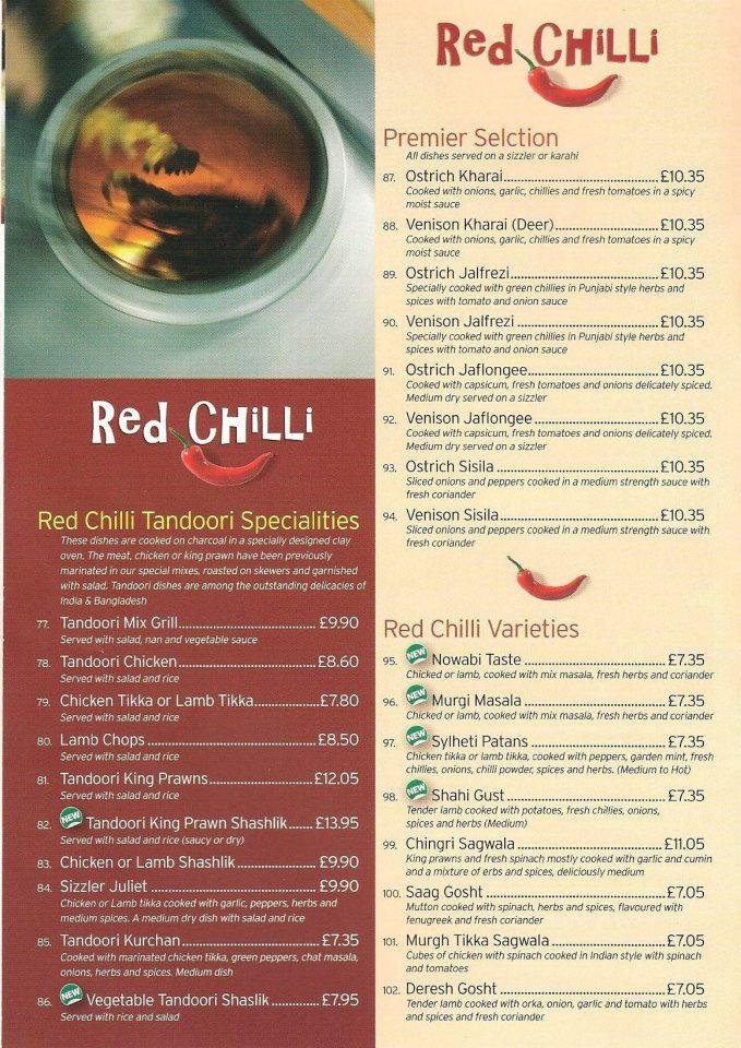Menu at Red Chilli II restaurant, Wakefield