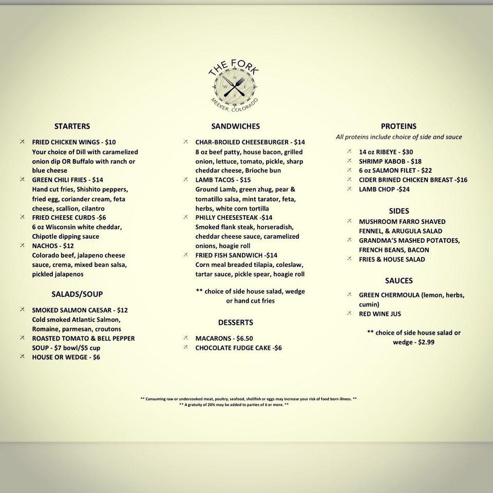 Menu at The Fork pub & bar, Meeker