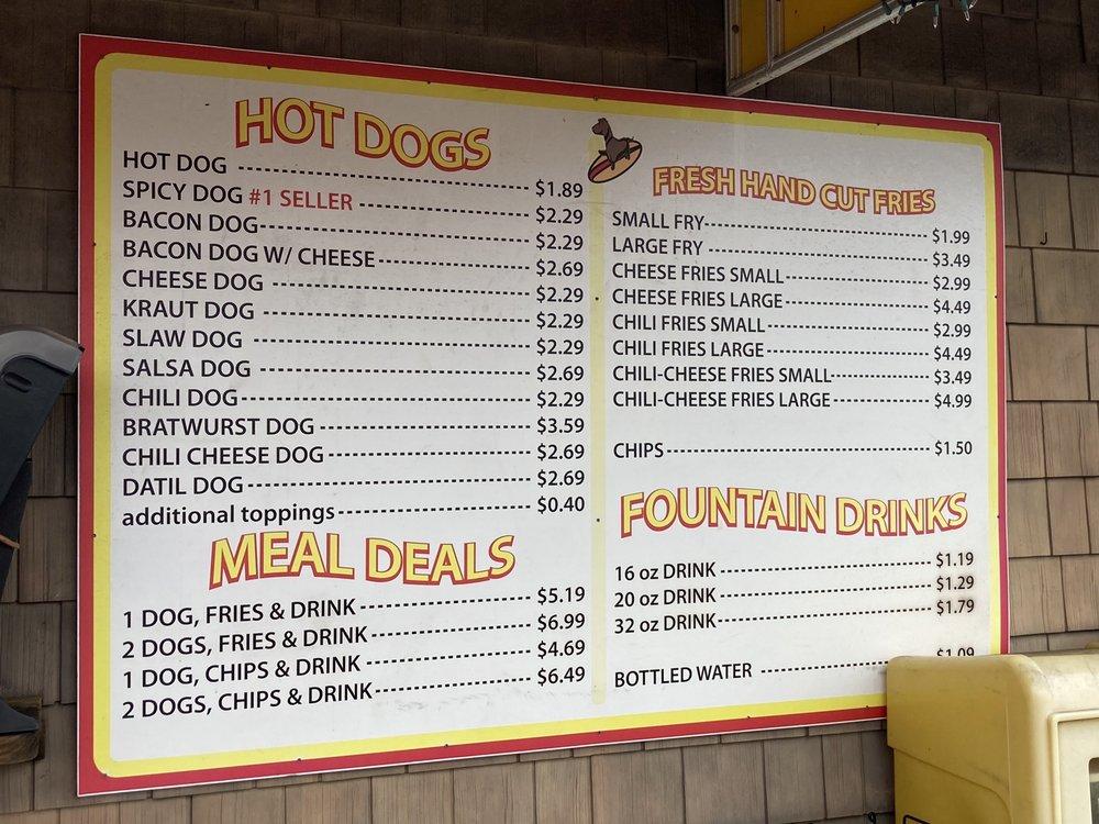 Menu at Hazel's Hot Dogs restaurant, St. Augustine