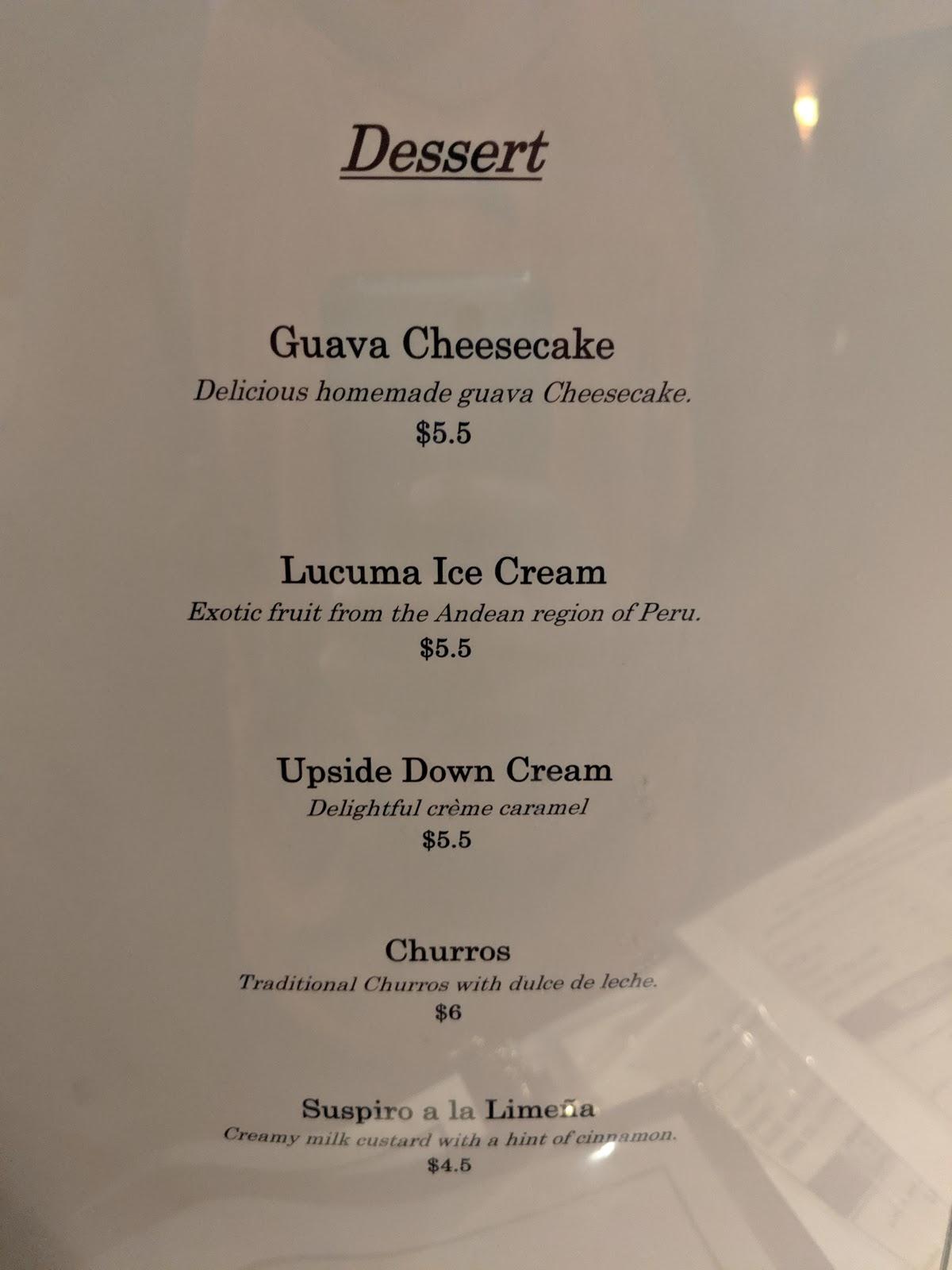 Menu at Pisco Mar restaurant, Raleigh