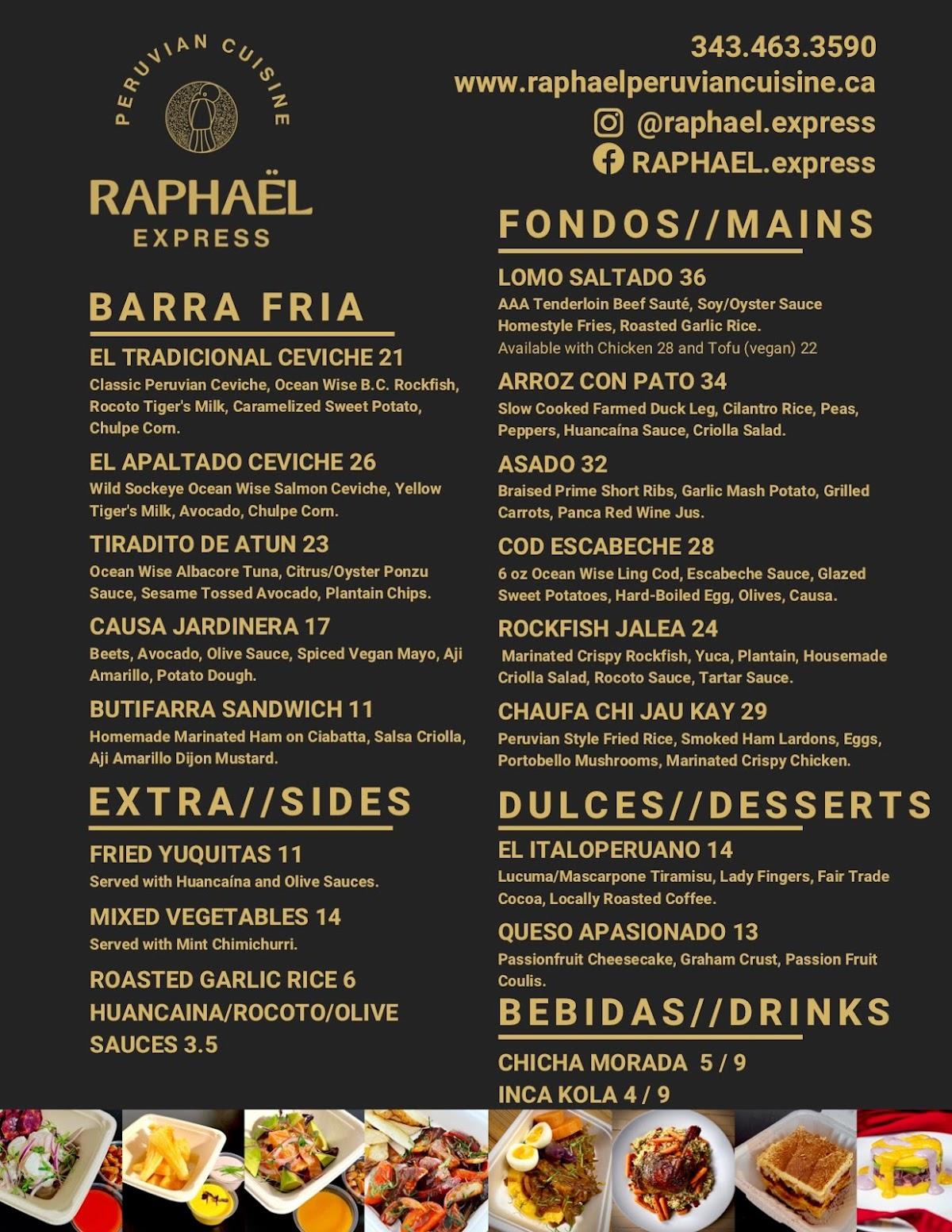 Menu at Raphaël Peruvian Cuisine restaurant, Ottawa