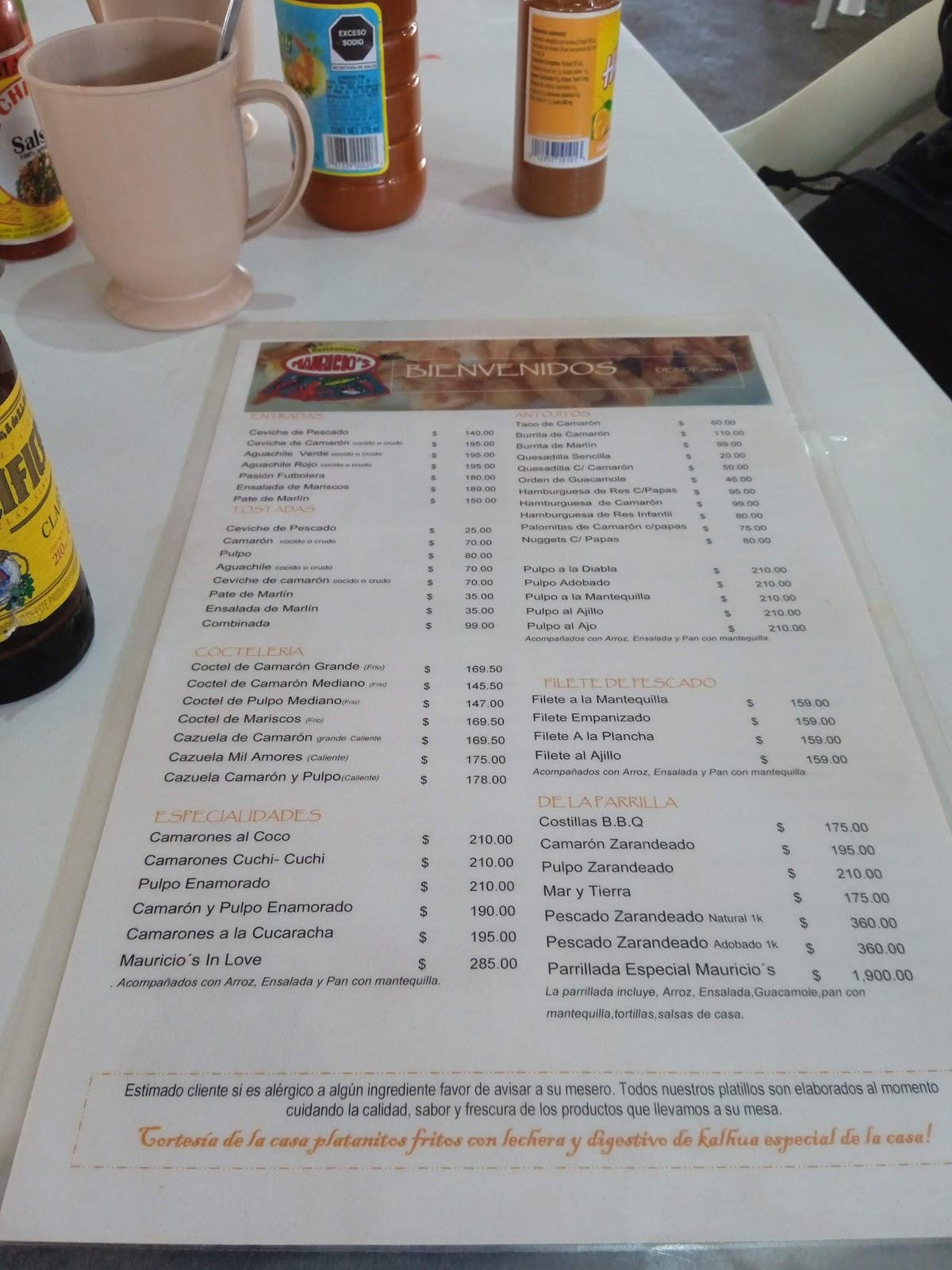 Menu at Restaurant Mauricio's Vallarta, Puerto Vallarta, Carretera a ...