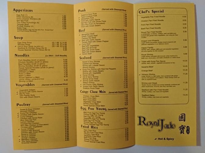 Menu at Royal Jade restaurant, Layton