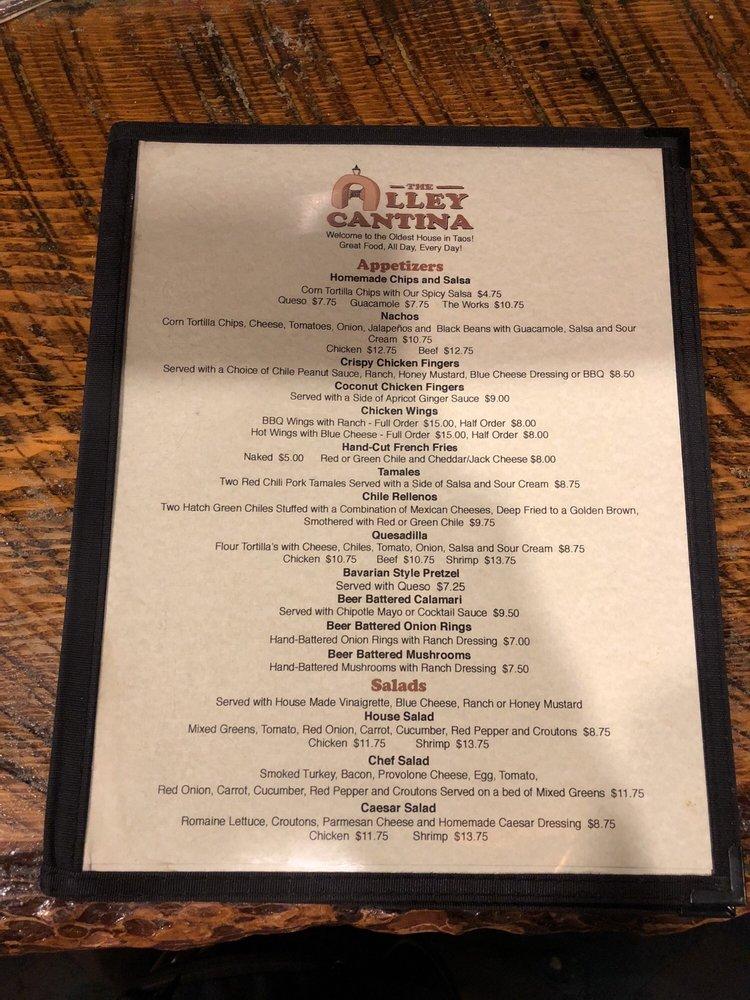 Menu at The Alley Cantina pub & bar, Taos
