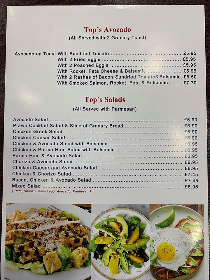 Menu at Top’s Cafe, Hornchurch