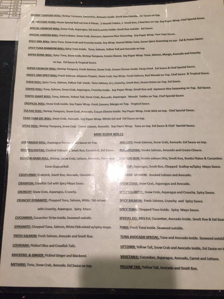 Menu at Uchi Sushi & Hibachi restaurant, Metairie