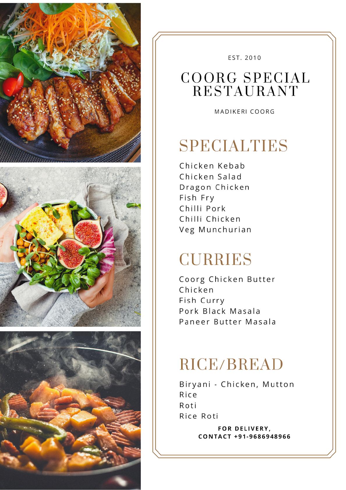 Menu at Coorg Special Restaurant, Madikeri