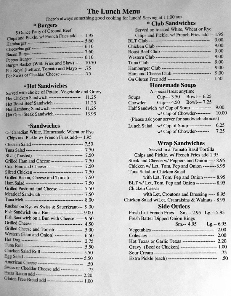 Menu at Downtown Diner restaurant, Augusta