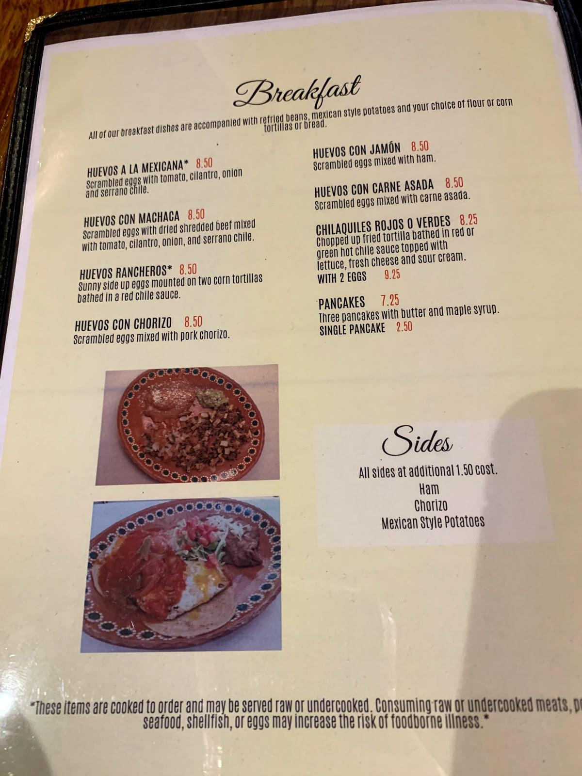 Carta de El Sabroso Restaurant, Rio Rico