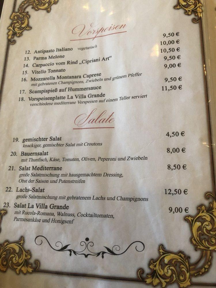 Menu at La Villa Grande restaurant, Langenhagen