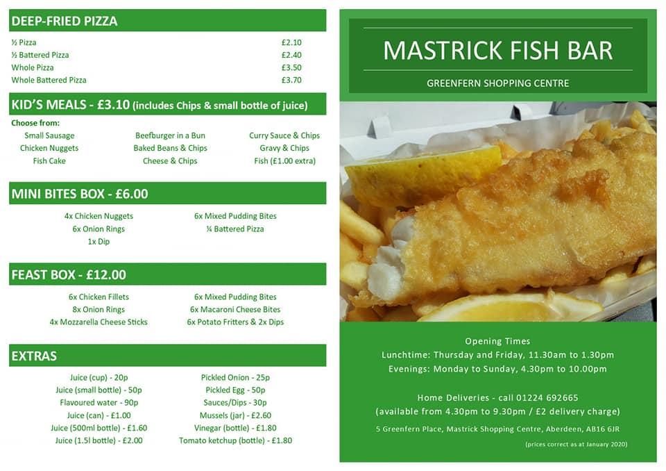Menu at Mastrick Fish Bar, Aberdeen, 5 Greenfern Pl