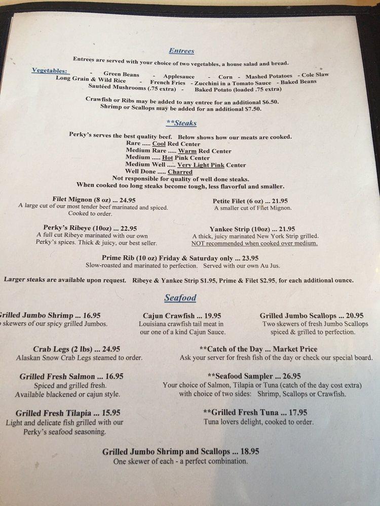 Menu at Perky's Restaurant, Altavista