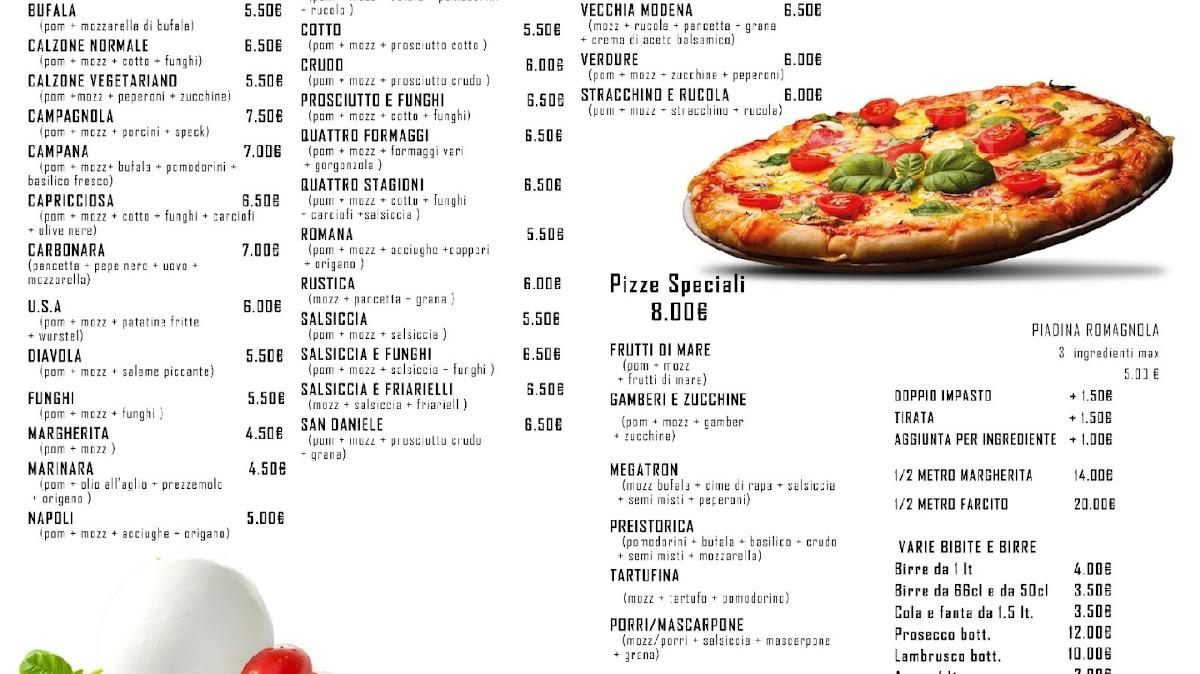 Menu at PizzaMia restaurant, Modena