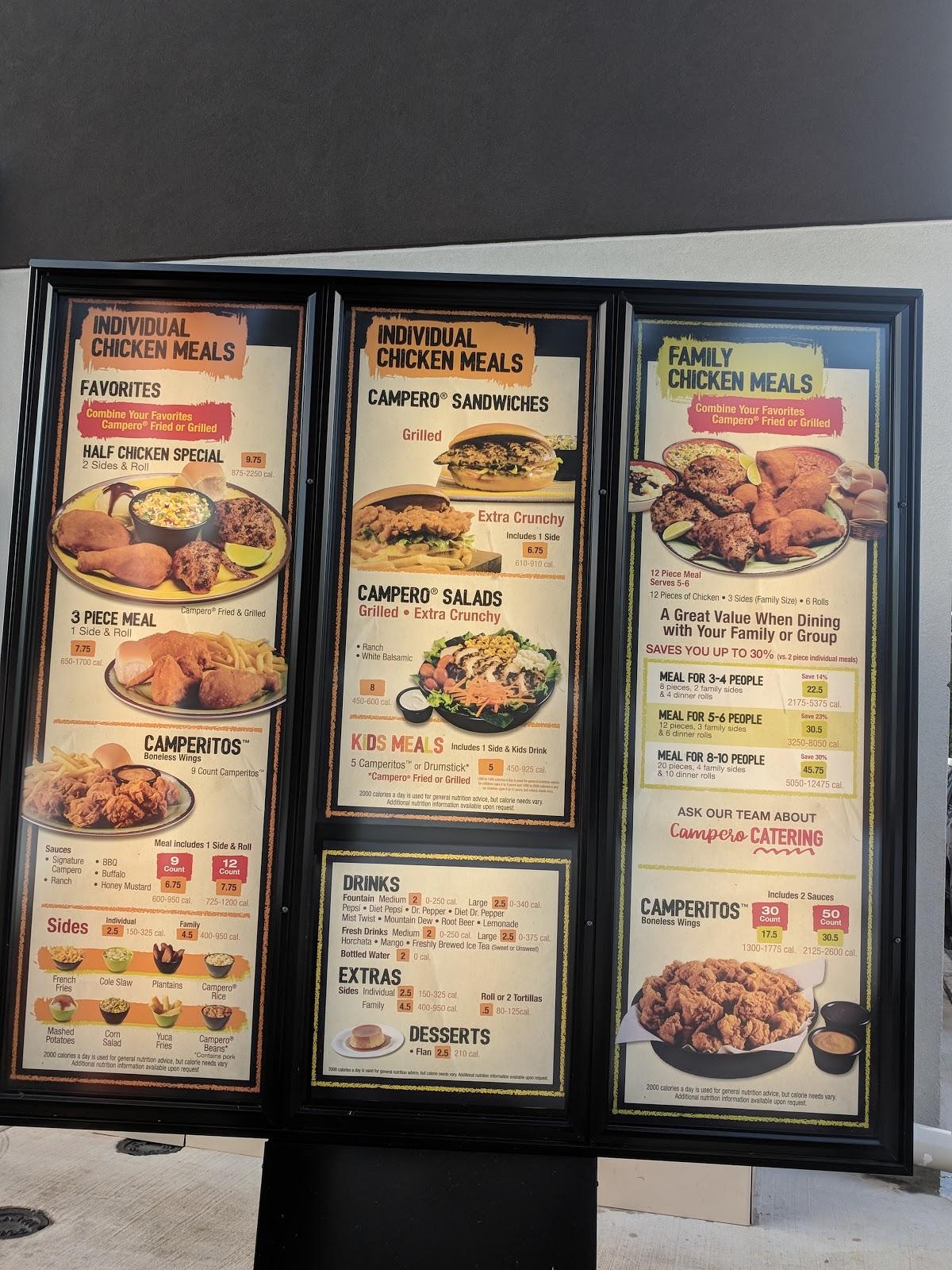 Menu at Pollo Campero restaurant, Oklahoma City, NW 23rd St