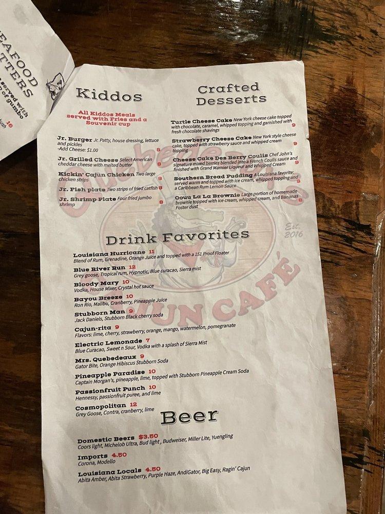 Menu at Quebedeauxs Cajun Cafe, Pineville
