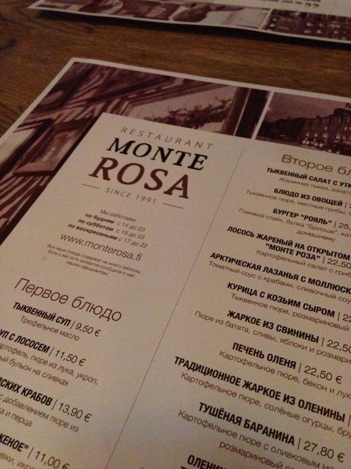 Menu at Ravintola Monte Rosa restaurant, Rovaniemi