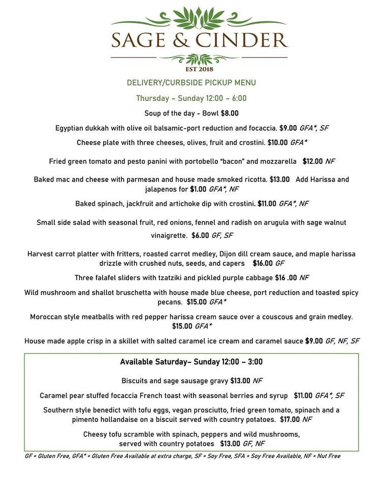 Menu at Sage and Cinder pub & bar, Mukilteo