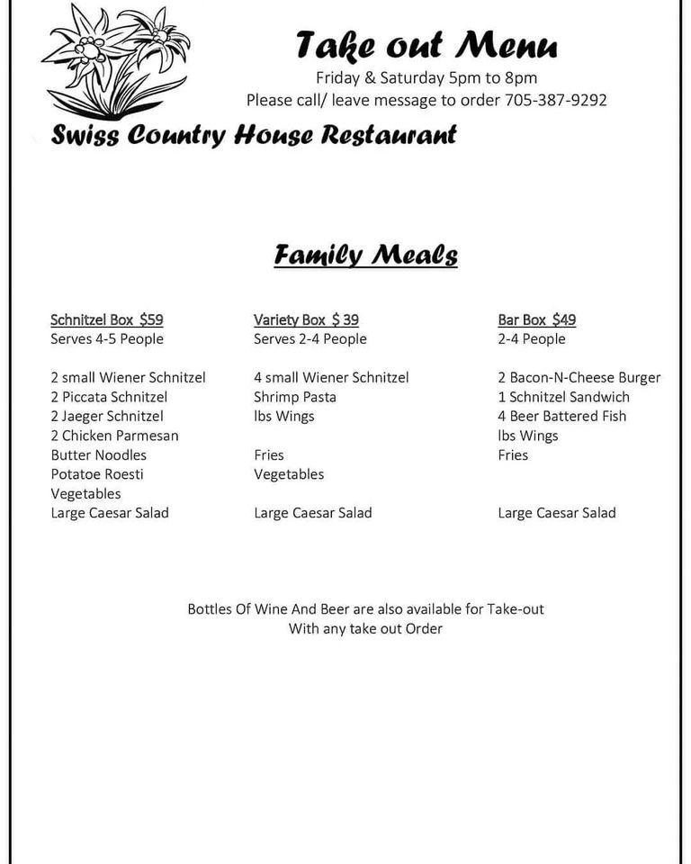 Menu at Swiss Country House Restaurant, Ahmic Harbour