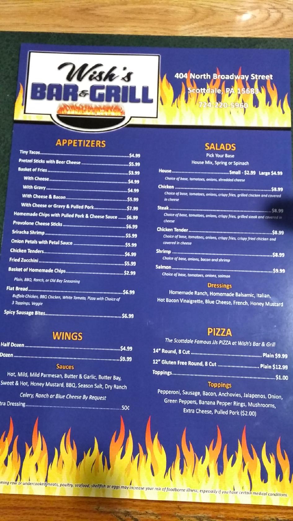 Menu at Wish`s Bar and Grill, Scottdale