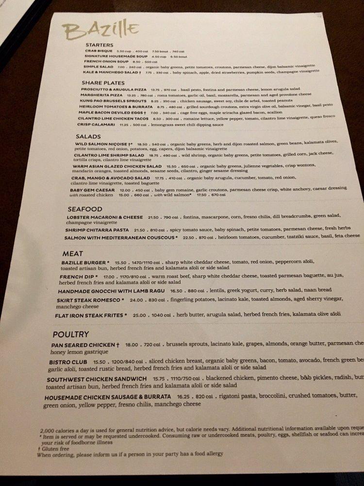 Menu at Bazille restaurant, Palo Alto