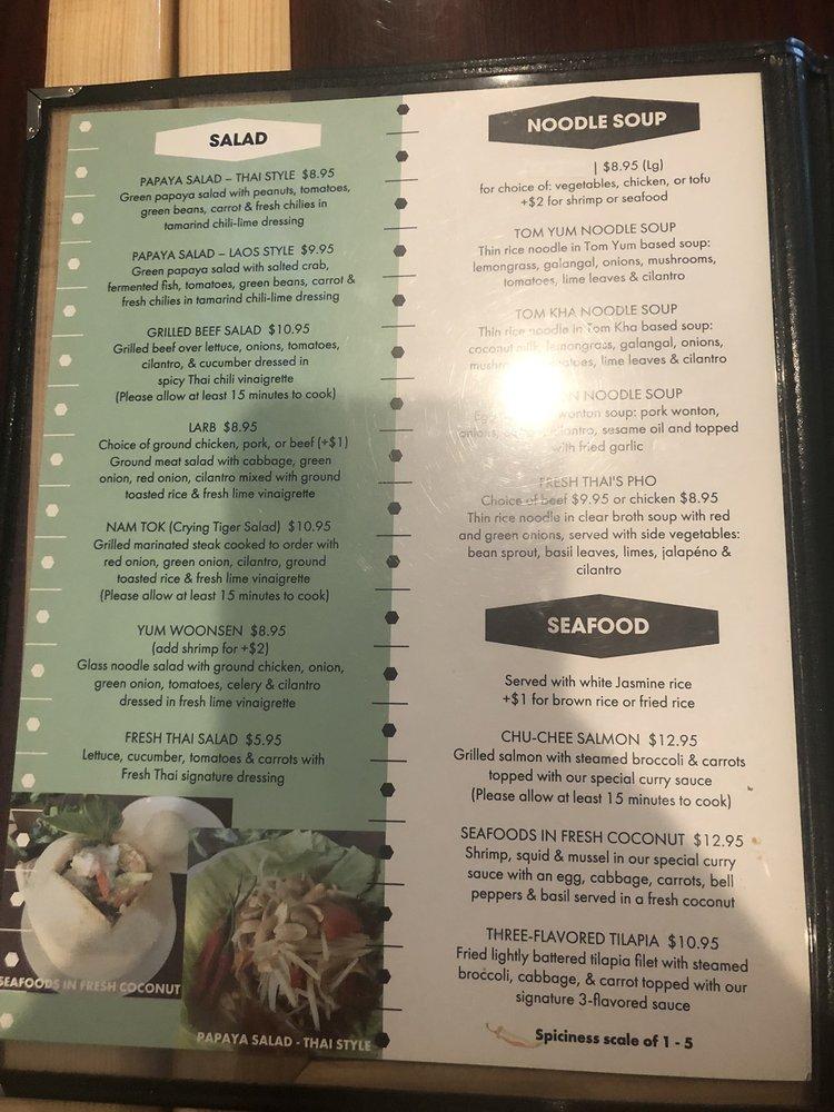 Menu at Fresh Thai restaurant, Little Elm