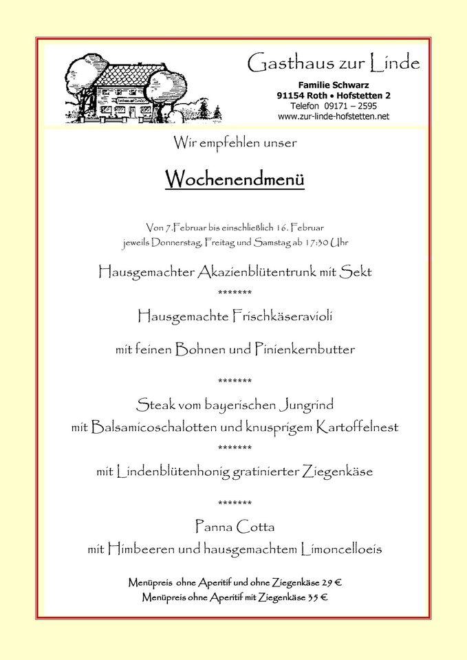 Menu at Gasthaus Zur Linde restaurant, Roth, Hofstetten 2