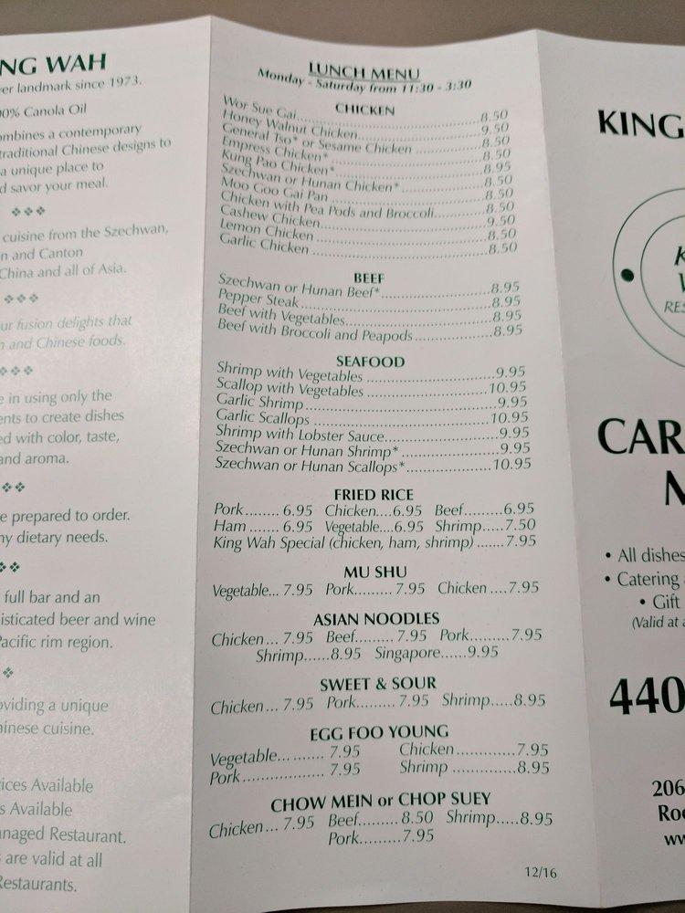 Menu at King Wah restaurant, Rocky River, Center Ridge Rd