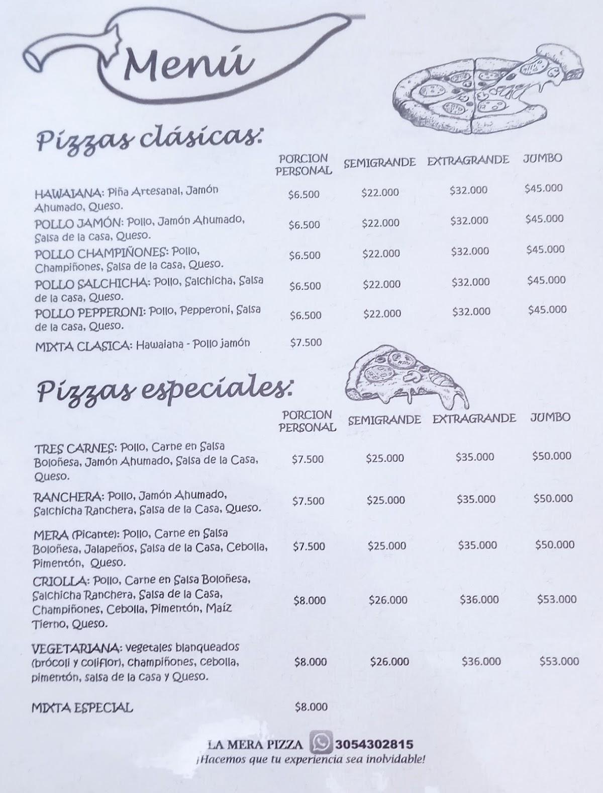 Menu at La Mera Pizza restaurant, Neiva