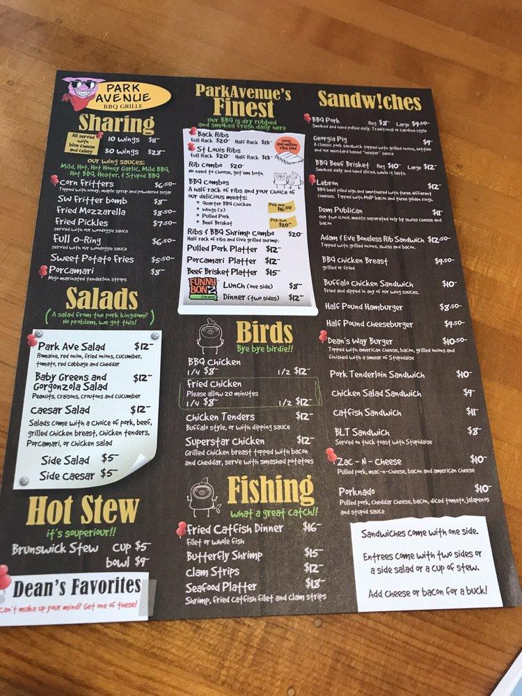 Menu at Park Avenue BBQ Grille, North Palm Beach, 525 U.S. Hwy 1