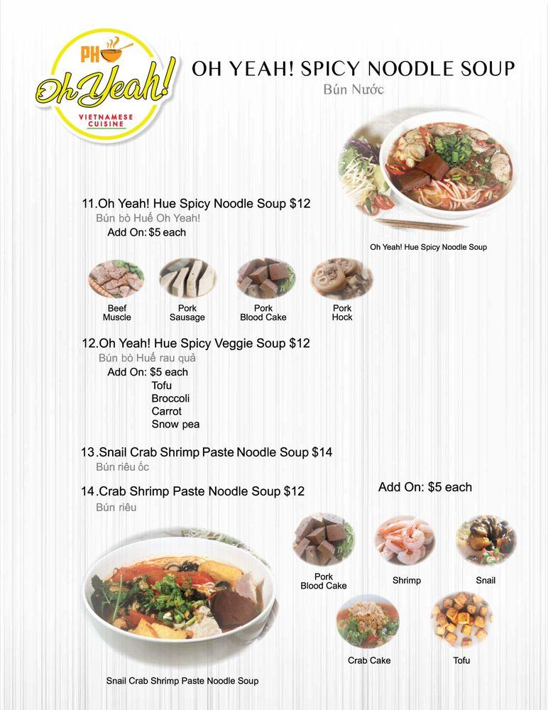 Menu at Pho Oh Yeah restaurant, Houston