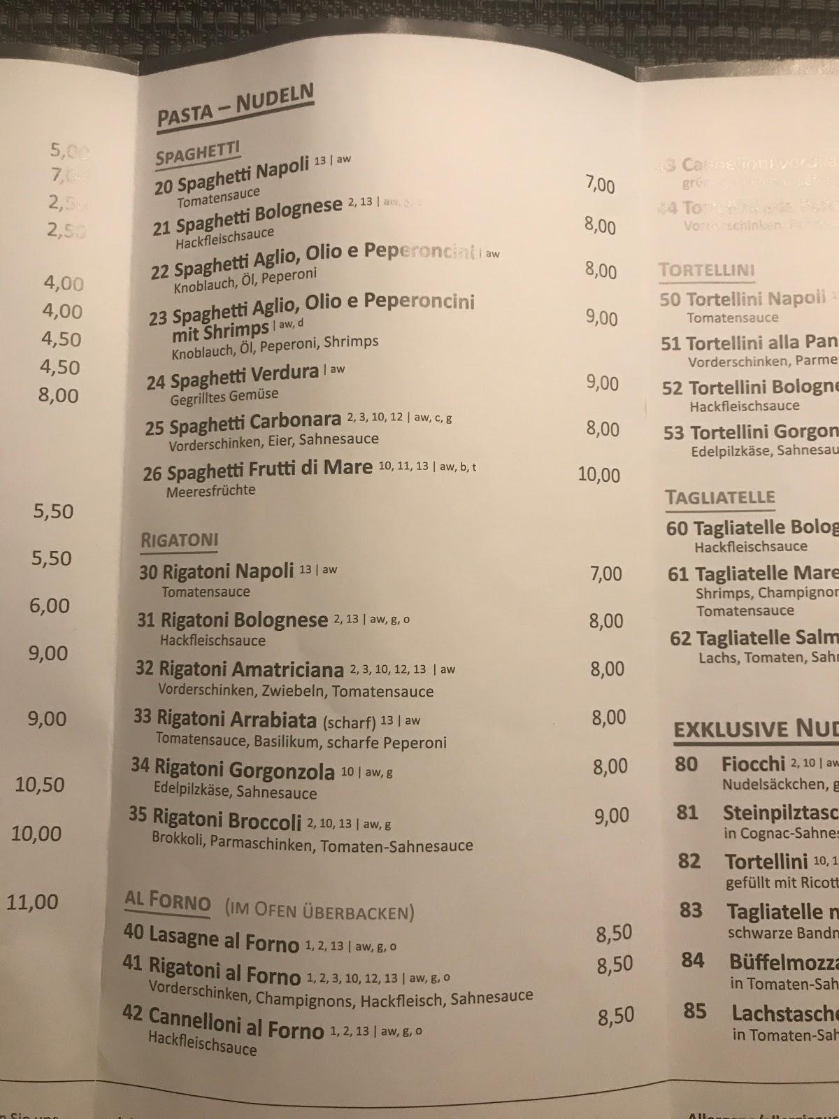 Menu at Pizzeria La Strada, Volkach