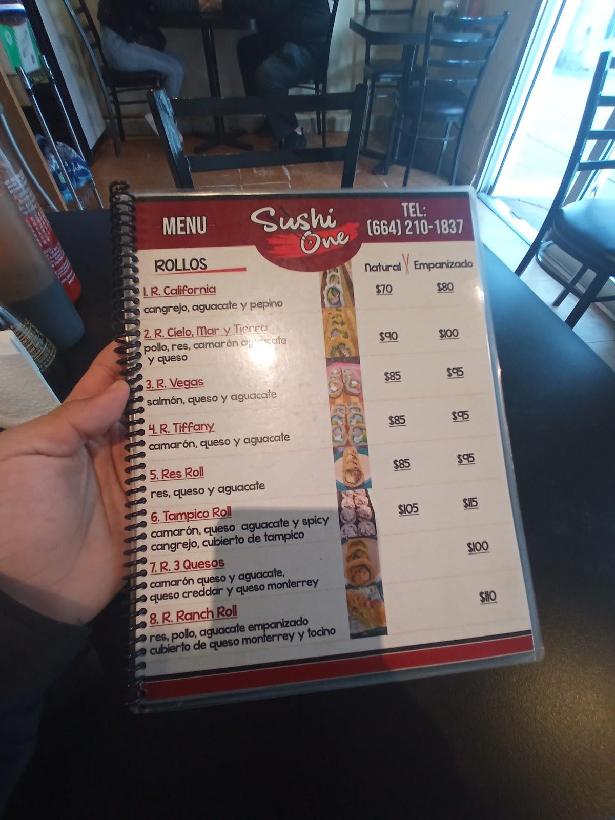 Carta del restaurante Sushi One, Tijuana
