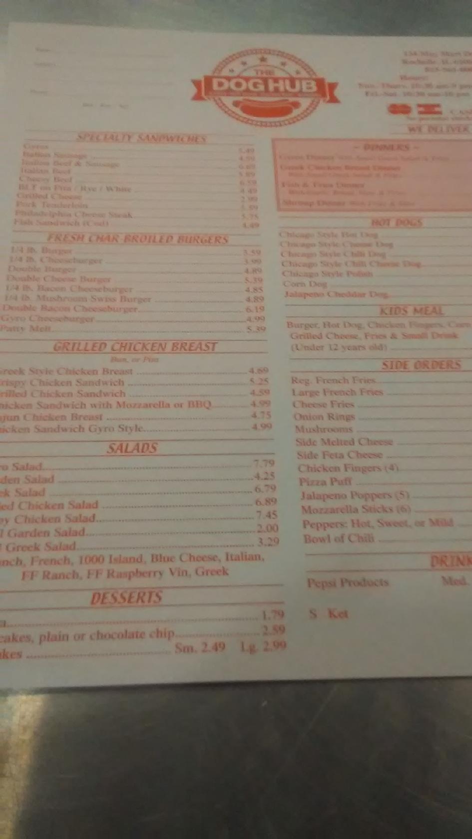 Menu at The Dog Hub restaurant, Rochelle