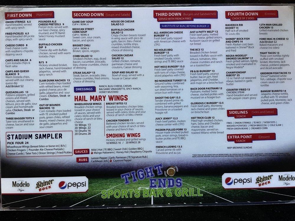 Menu at Tight Ends Sports Bar & Grill, Plano