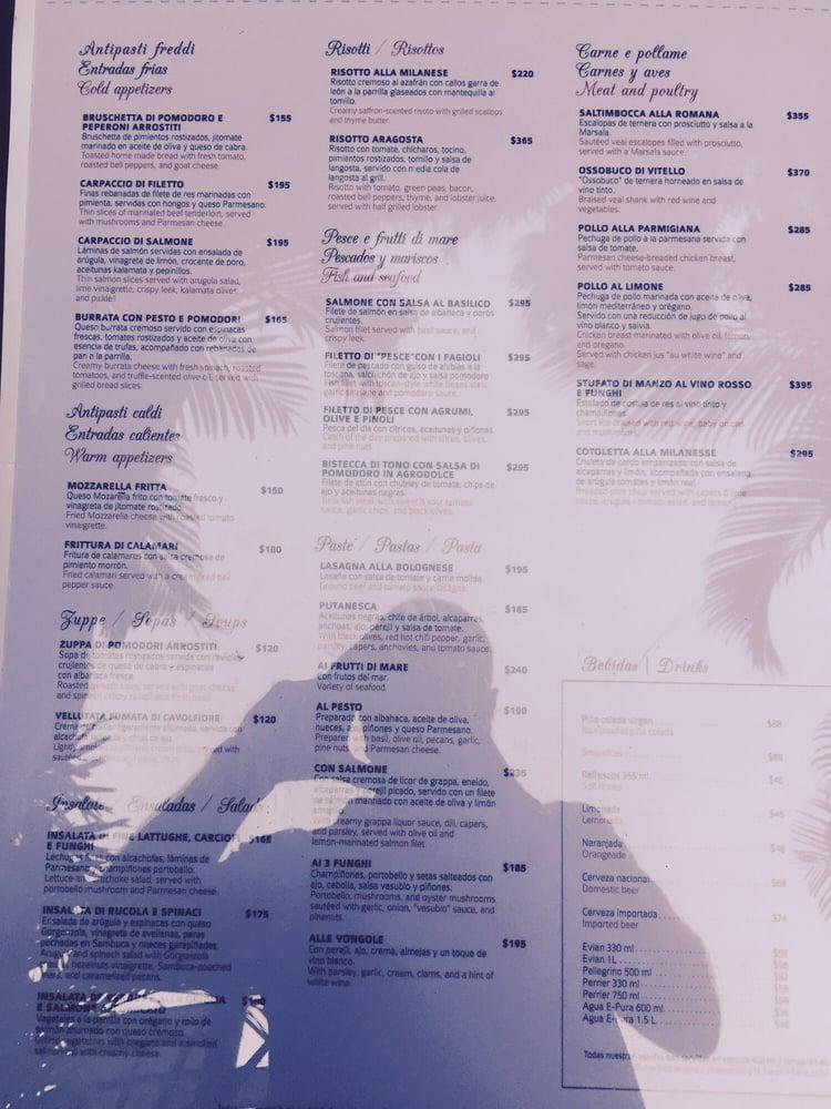 Menu at Tramonto steakhouse, Nuevo Vallarta