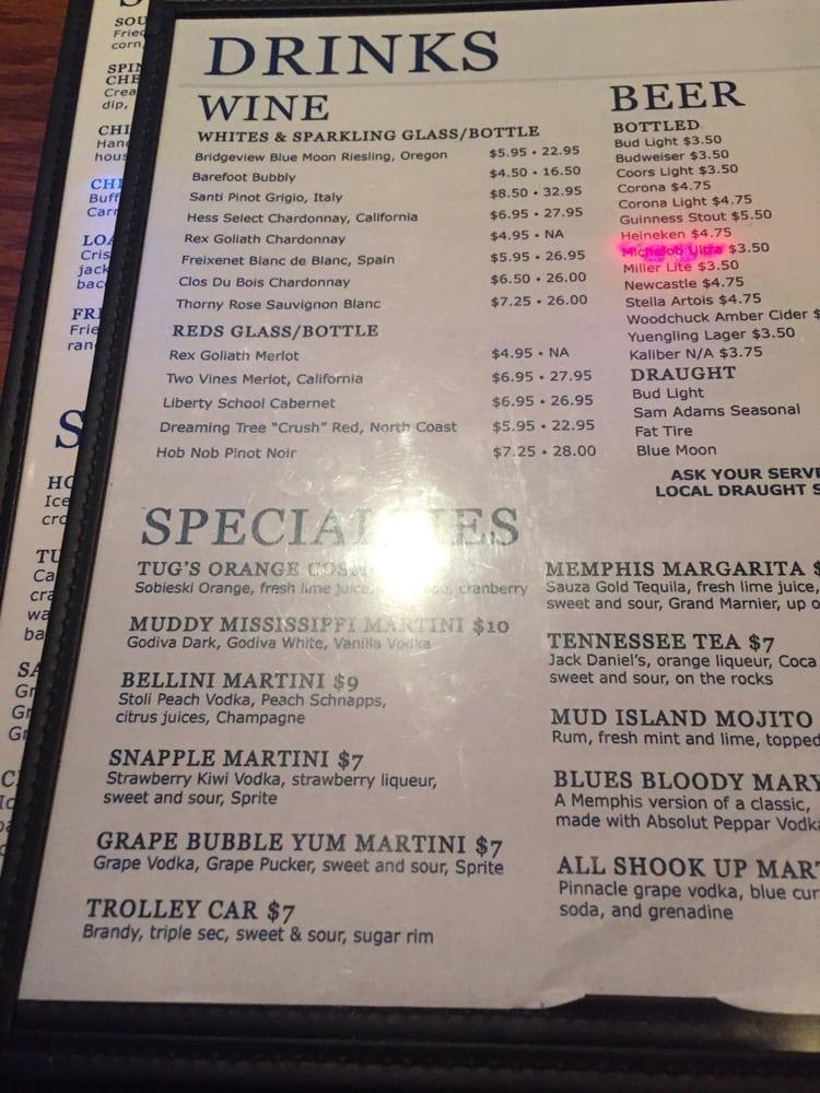 Menu at Tug's Casual Grill pub & bar, Memphis