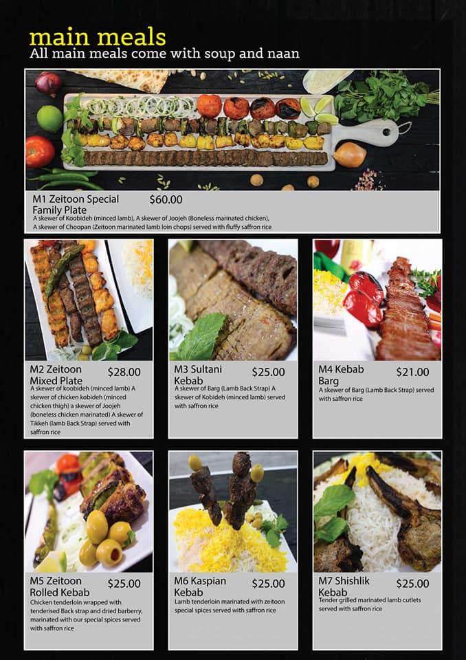 Menu at Zeitoon Restaurant, Salisbury