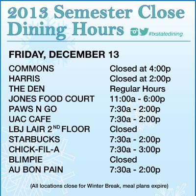 Menu at Commons Dining Hall cafeteria, San Marcos