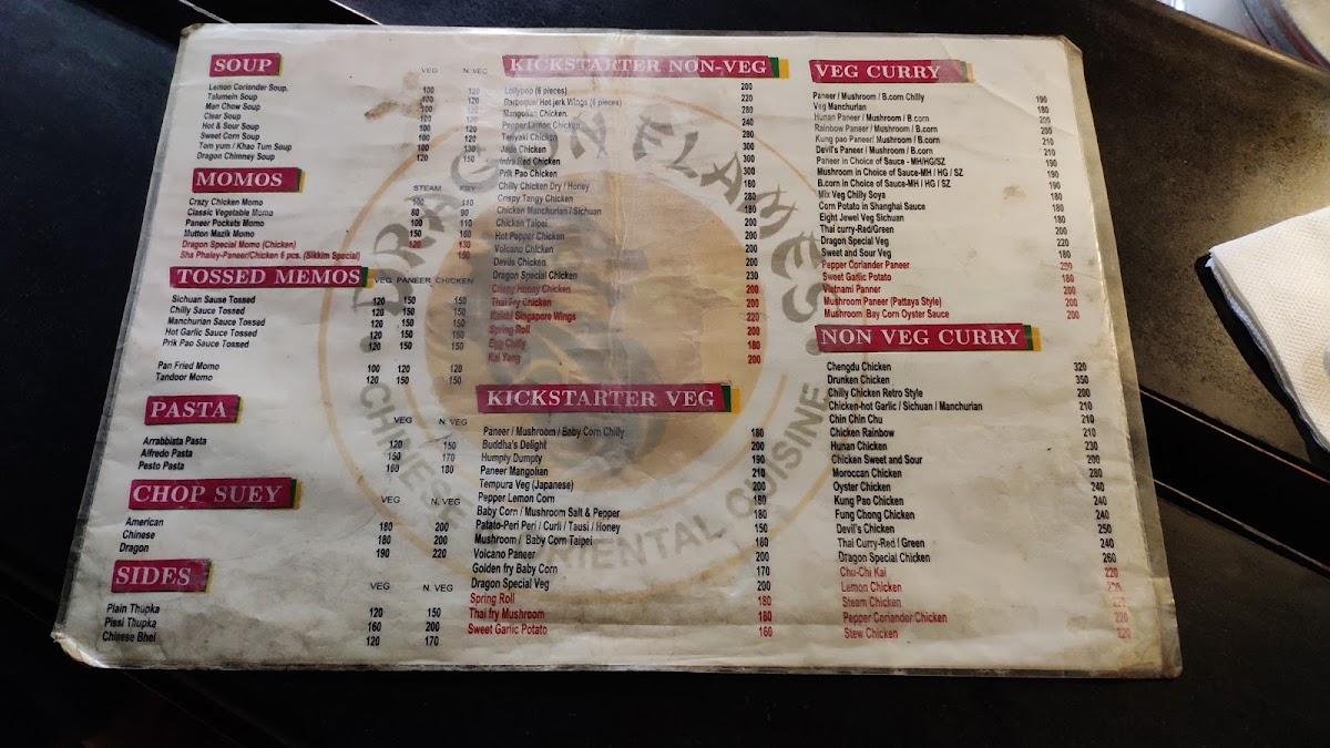 Menu at Dragon Flames, Patna