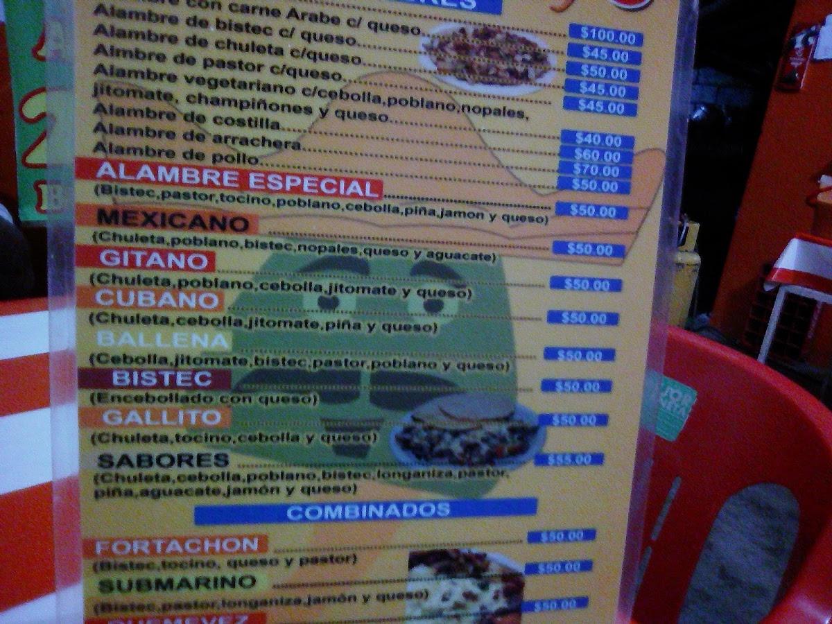 Menu at El Picosito Taqueria restaurant, Cuernavaca