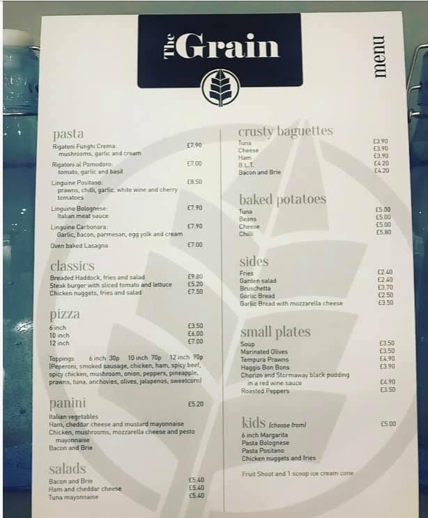 Menu at The Grain restaurant, Haddington