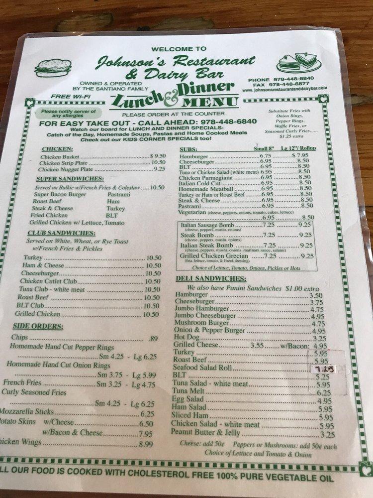 Menu at Johnson's Restaurant and Dairy Bar, Groton