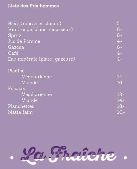 Menu au La Fraîche, Genève