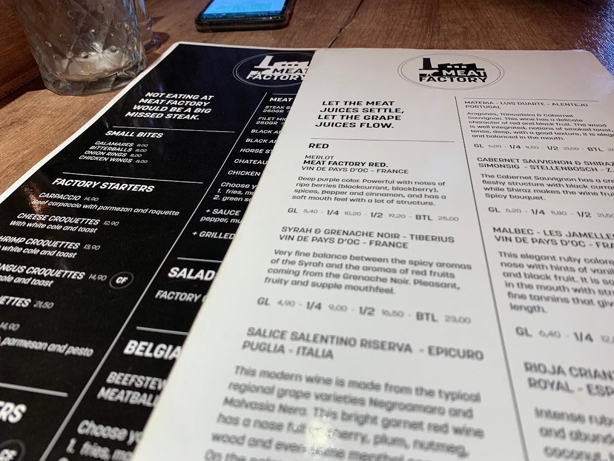 Menu at Meat Factory, Antwerp