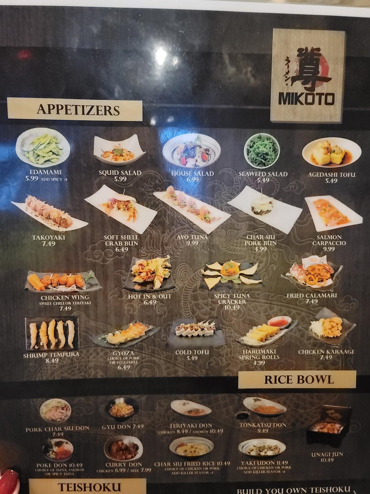 Carta del restaurante Mikoto, Corpus Christi